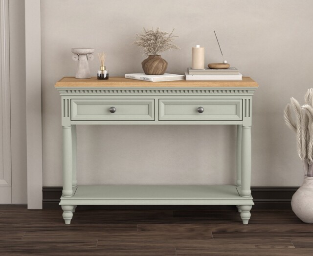 Francis Oak and Soft Green Painted Console Table by Oak Furniture Superstore | ufurnish.com