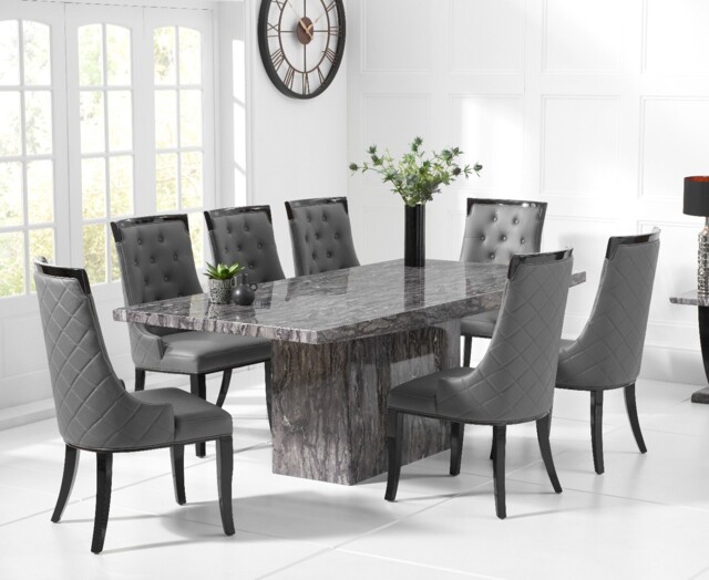 Crema 220cm Grey Marble Dining Table with 10 Grey Francesca Chairs by ...