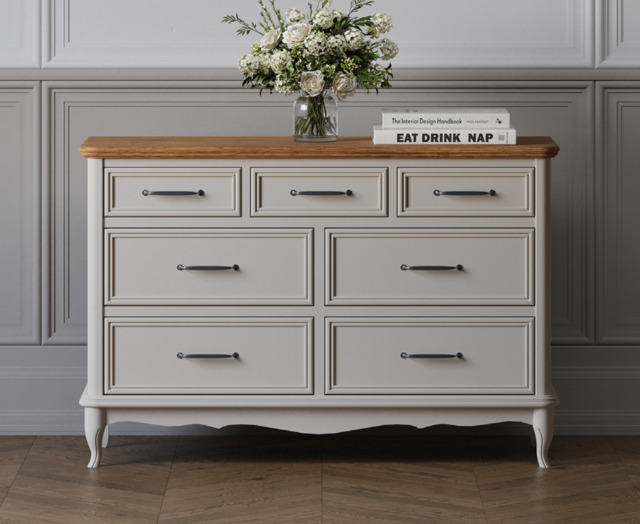 Chateau Oak and Soft White Painted Wide Chest of Drawers by Oak Furniture Superstore | ufurnish.com