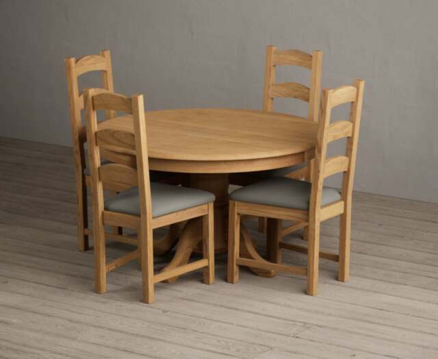 Hertford 120cm Fixed Top Solid Oak Dining Table with 4 Cream Alton ...
