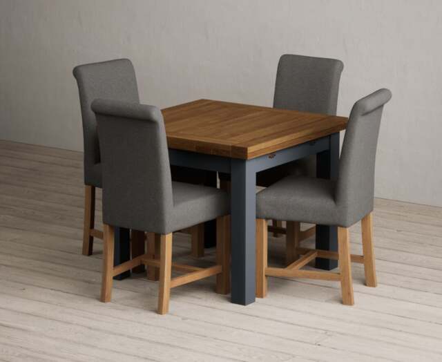 Extending Buxton 90cm Oak and Dark Blue Painted Dining Table with 4 ...
