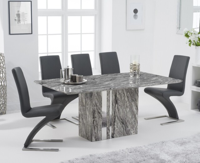 Alicia 180cm Grey Marble Dining Table with 4 Black Aldo Chairs by Oak Furniture Superstore ...