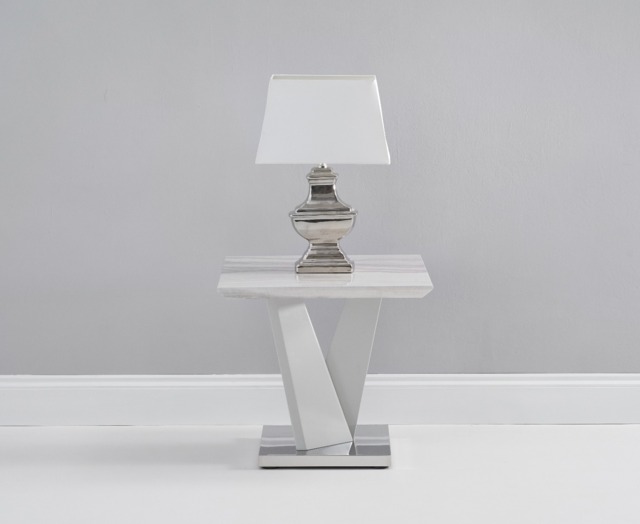 Marcella Light Grey Marble Effect High Gloss Side Table by Oak ...