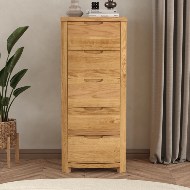 Somerton Curved Solid Oak 5 Drawer Tallboy by Oak Furniture Superstore ...