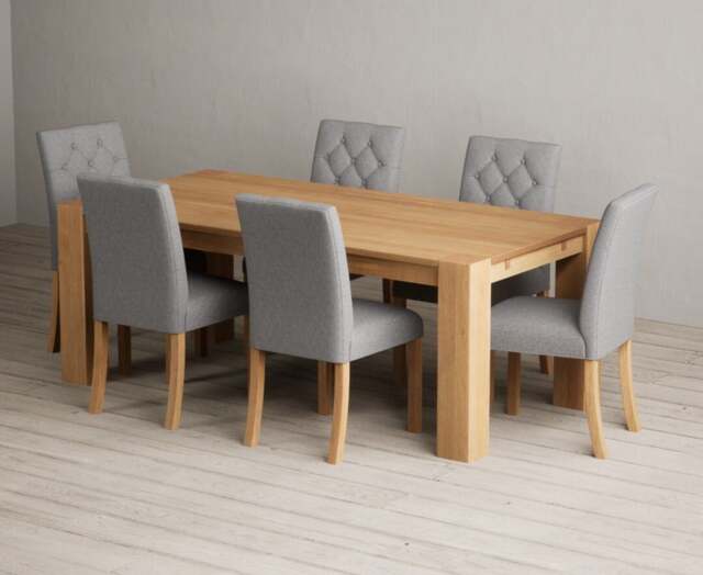 Sheringham 200cm Solid Oak Dining Table with 6 Grey Isabella Chairs by ...