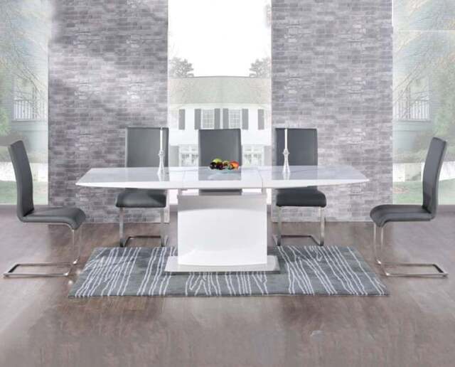 Extending Alessio 160cm White High Gloss Dining Table with 4 Black ...