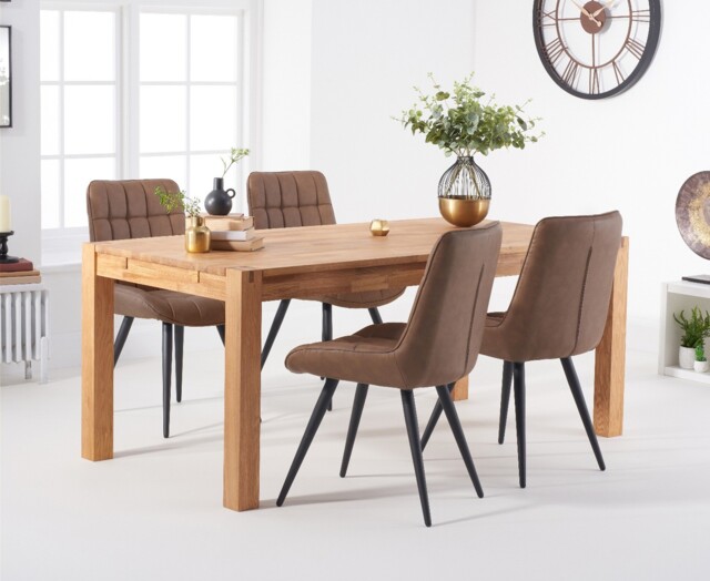 Thetford 180cm Oak Dining Table with 8 Brown Larson Chairs by Oak ...