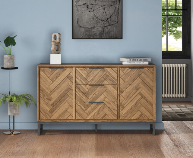 Herringbone Solid Oak Large Sideboard by Oak Furniture Superstore | ufurnish.com
