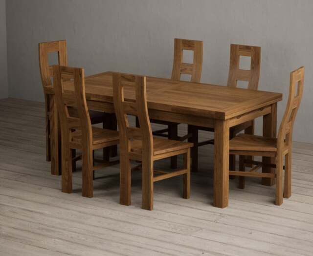 Extending Buxton 180cm Rustic Solid Oak Dining Table with 6 Rustic Oak ...