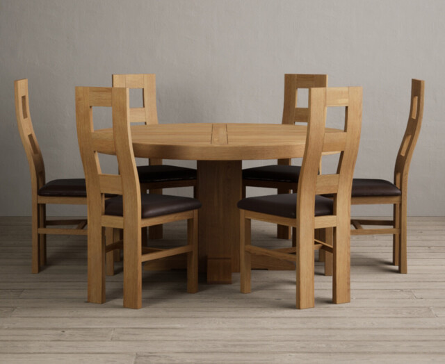 Helmsley 150cm Round Oak Dining Table with 4 Oak Natural Chairs by Oak ...