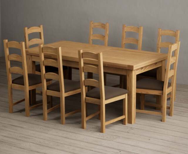 Extending Buxton 180cm Solid Oak Dining Table with 12 Cream Alton ...