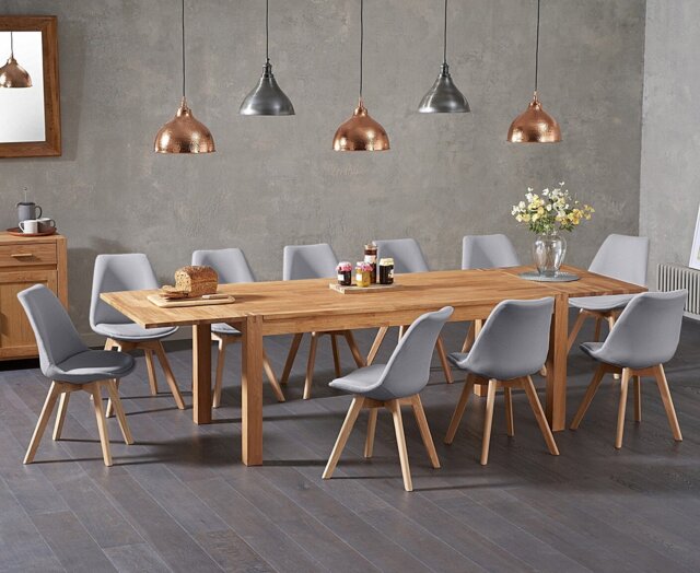 Thetford 180cm Oak Dining Table with 10 Dark Grey Orson Chairs with ...