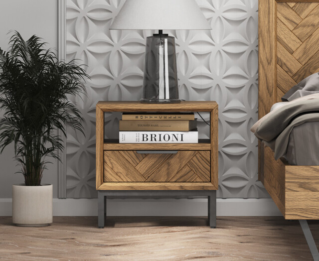 Herringbone Solid Oak Lamp Table by Oak Furniture Superstore | ufurnish.com