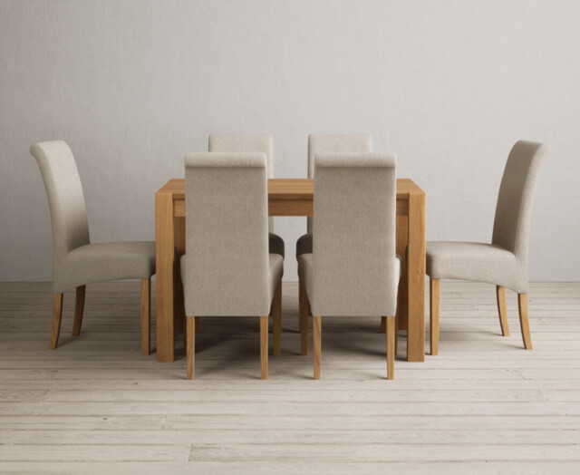 Thetford 120cm Oak Dining Table with 6 Natural Scroll Back Chairs by ...