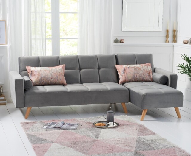 Ethan Grey Velvet Right Hand Facing Chaise Sofa Bed by Oak Furniture ...