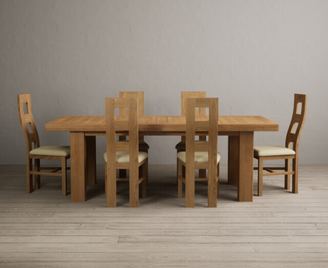 Extending Callington 230cm Oak Dining Table with 6 Brown Natural Solid ...