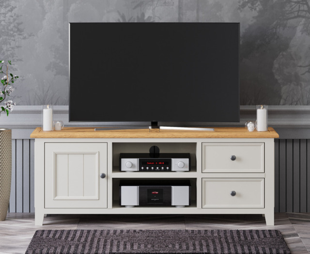 Weymouth Oak and Soft White Painted Super Wide TV Cabinet by Oak ...