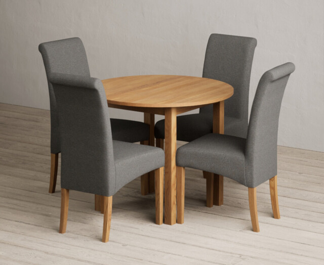 Extending York 90cm Solid Oak Dining Table with 2 Charcoal Grey Scroll ...