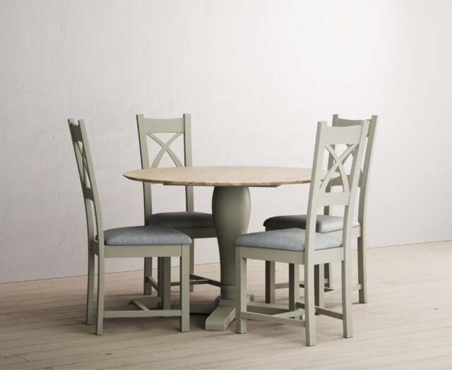 Ancona Oak and Soft Green Painted 120cm Round Dining Table with 4 ...