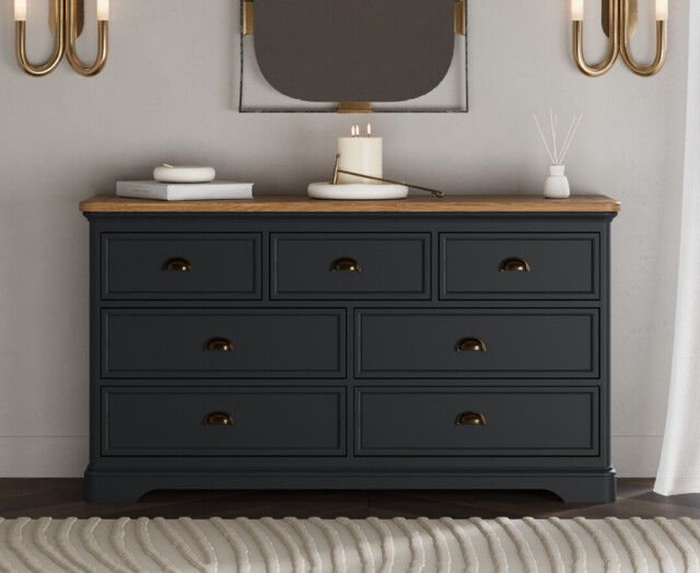Bridstow Oak and Blue Painted Wide Chest Of Drawers by Oak Furniture ...