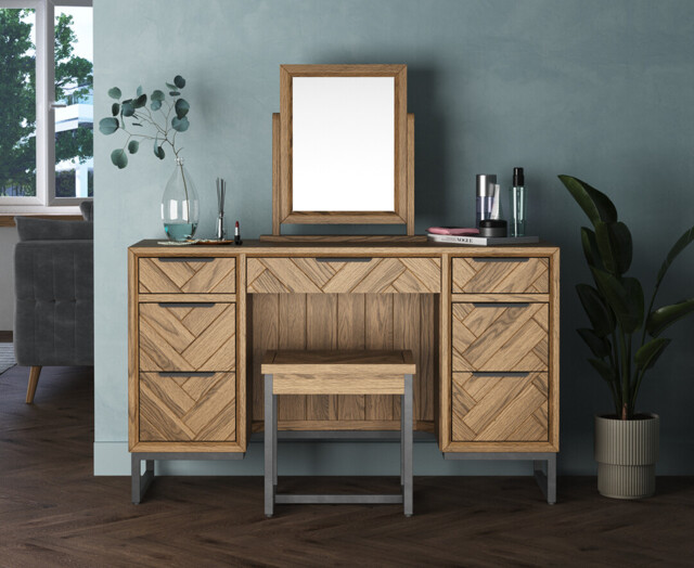 Herringbone Solid Oak Dressing Table Set by Oak Furniture Superstore ...
