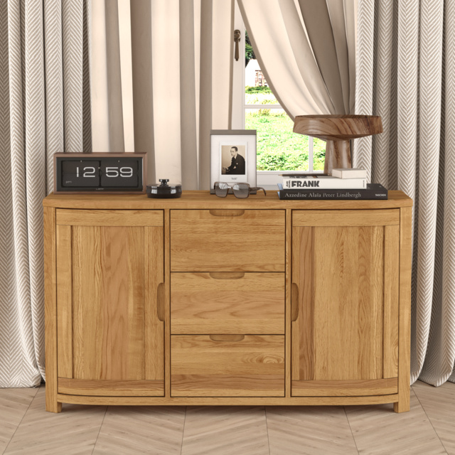 Somerton Curved Solid Oak Large Sideboard by Oak Furniture Superstore ...