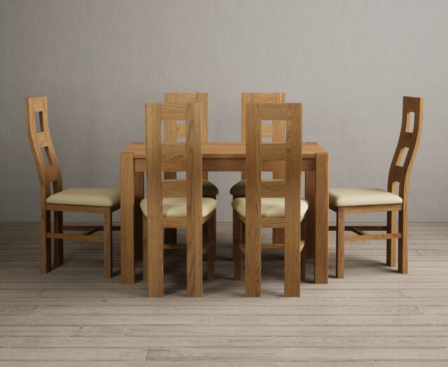 Thetford 120cm Oak Dining Table with 6 Black Natural Solid Oak Chairs ...