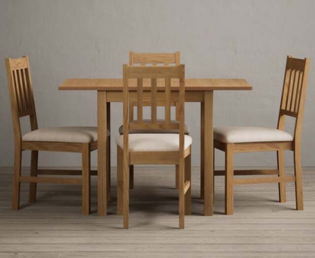 Extending York 70cm Solid Oak Drop Leaf Dining Table with 2 Light Grey ...