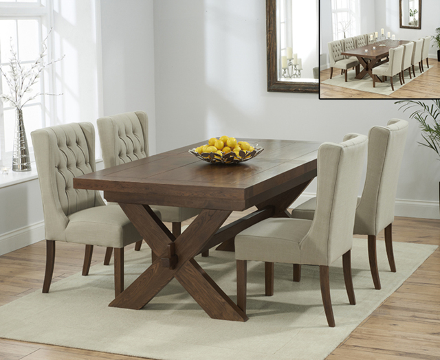 Extending Buckley 200cm Dark Oak Dining Table with 6 Natural Darcy ...