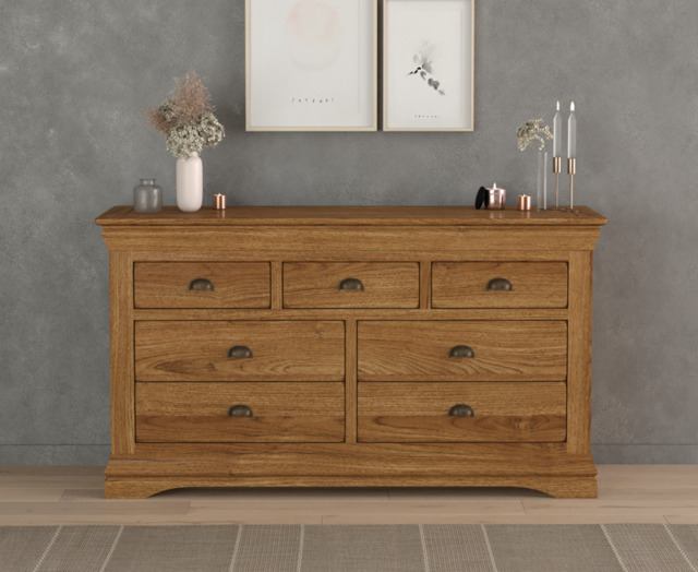 Burford Rustic Solid Oak Wide Chest of Drawers by Oak Furniture Superstore | ufurnish.com