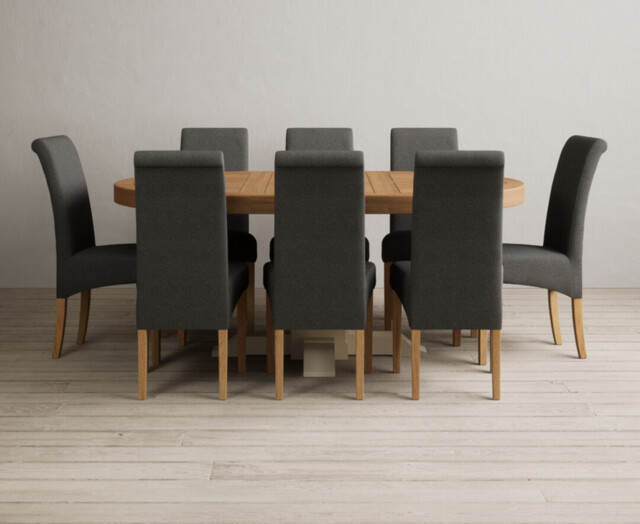 Extending Helmsley Oak and Cream Painted Pedestal Dining Table with 4 ...