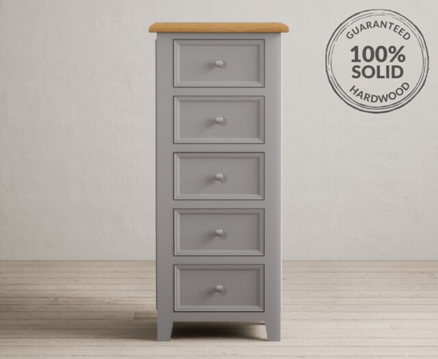 Weymouth Oak and Light Grey Painted 5 Drawer Tallboy by Oak Furniture ...