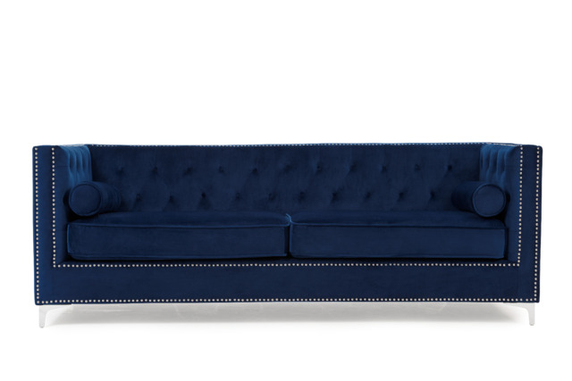 Cecile Blue Velvet 4 Seater Sofa by Oak Furniture Superstore | ufurnish.com