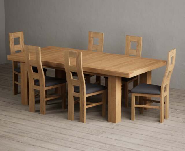 Extending Callington 230cm Oak Dining Table with 6 Light Grey Natural ...