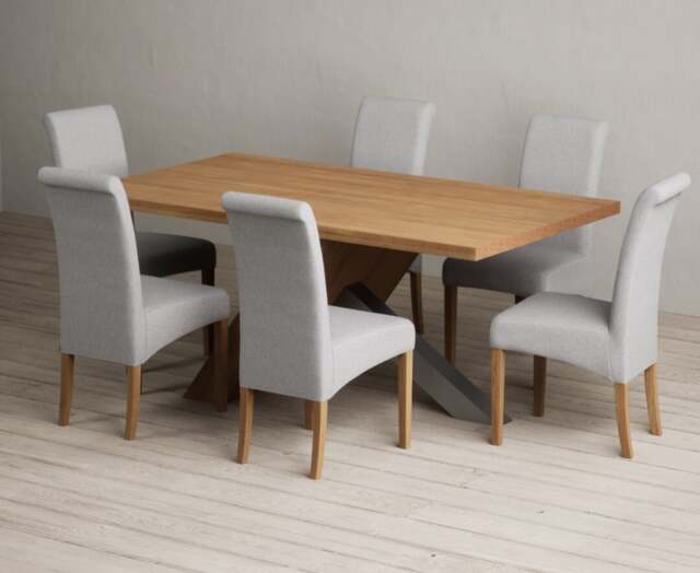 Michigan 180cm Solid Oak and Metal Industrial Dining Table with 8 ...