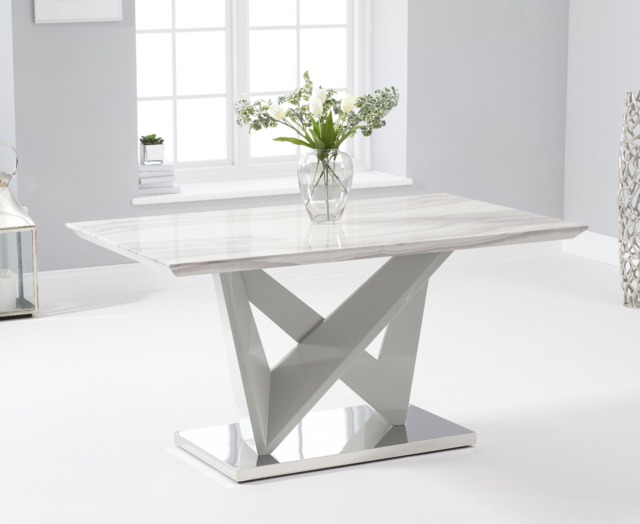 Marcella 150cm Marble Effect High Gloss Light Grey Dining Table by Oak ...