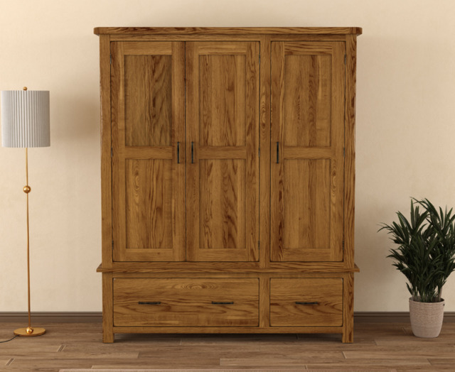 Harrogate Rustic Solid Oak Triple Wardrobe by Oak Furniture Superstore | ufurnish.com