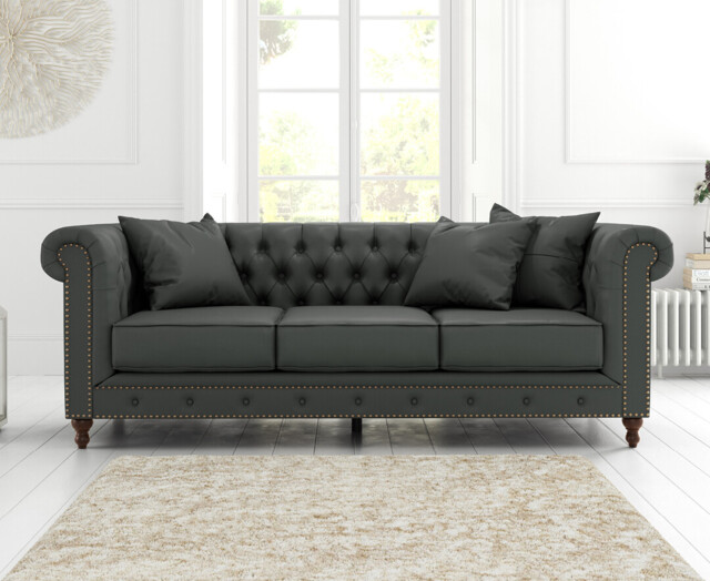 Westminster Chesterfield Grey Leather 3 Seater Sofa by Oak Furniture Superstore | ufurnish.com