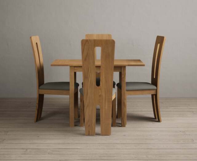 Extending York 70cm Solid Oak Drop Leaf Dining Table with 2 Grey Lucca ...
