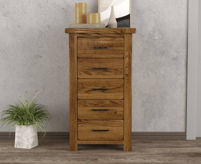 Harrogate Rustic Solid Oak 5 Drawer Tallboy by Oak Furniture Superstore ...