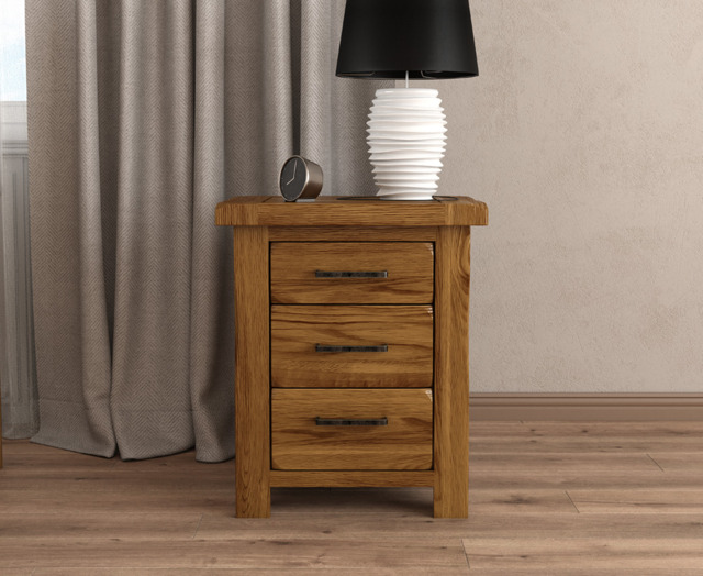 Harrogate Rustic Solid Oak 3 Drawer Bedside Table by Oak Furniture ...