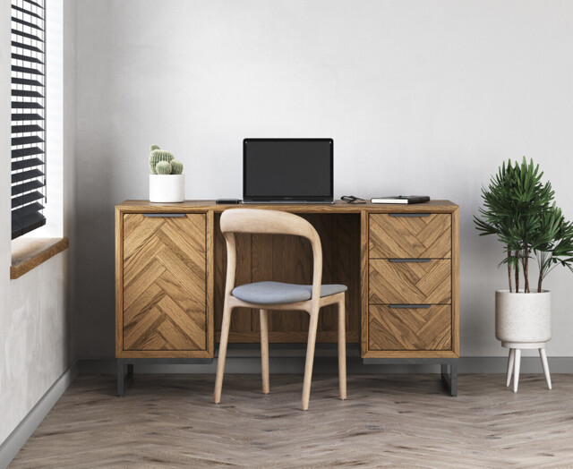 Herringbone Solid Oak Computer Desk by Oak Furniture Superstore | ufurnish.com