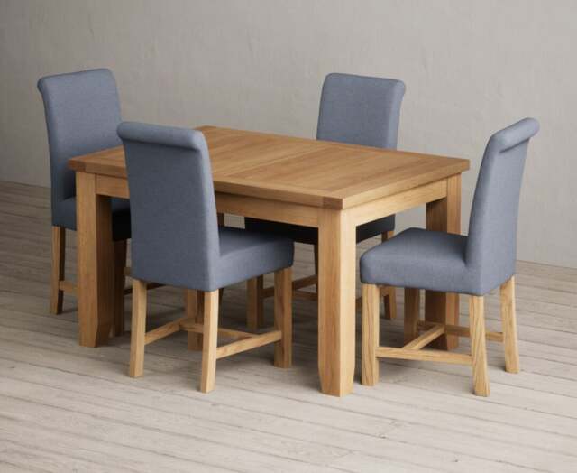 Extending Yateley 130cm Solid Oak Dining Table with 6 Natural Scroll ...