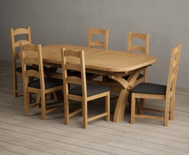 Extending Olympia 180cm Solid Oak Dining Table with 12 Cream Alton ...