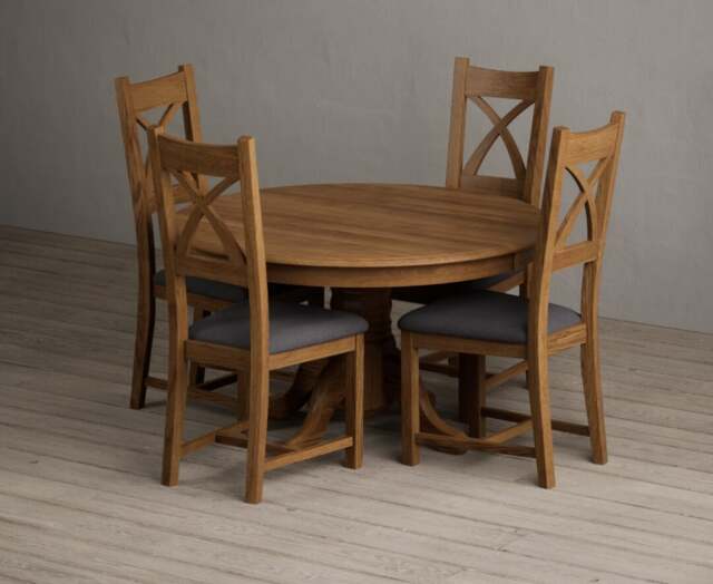 Hertford 120cm Fixed Top Rustic Oak Dining Table with 4 Rustic Oak ...