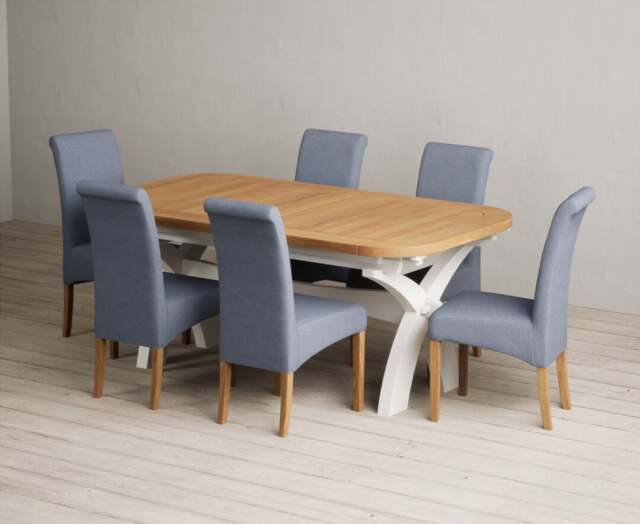 Extending Olympia 180cm Oak and Signal White Painted Dining Table with ...