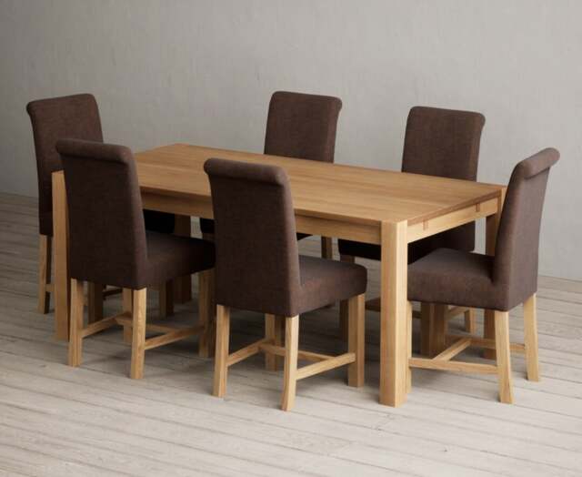 Thetford 180cm Oak Dining Table with 6 Brown Scroll Back Chairs by Oak ...