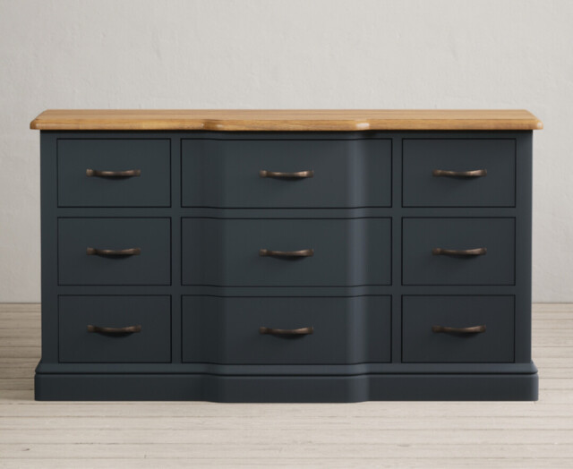 Delphine Oak and Blue Painted 9 Drawer Wide Chest Of Drawers by Oak ...