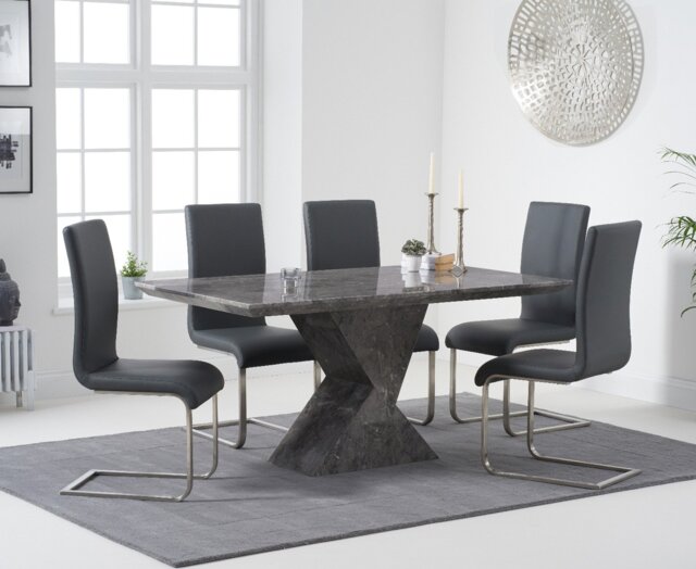 Aaron 160cm Marble Grey Dining Table with 4 Black Austin Chairs by Oak ...