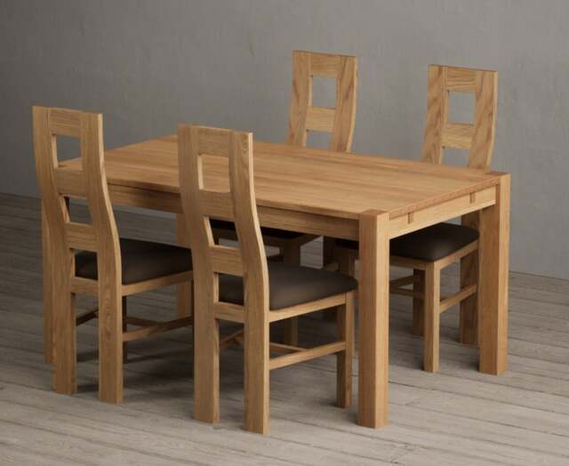 Thetford 150cm Oak Dining Table with 4 Brown Natural Solid Oak Chairs ...